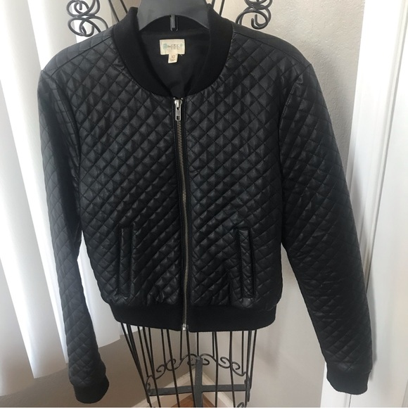 love, Fire | Jackets & Coats | Quilted Faux Leather Black Bomber Jacket ...